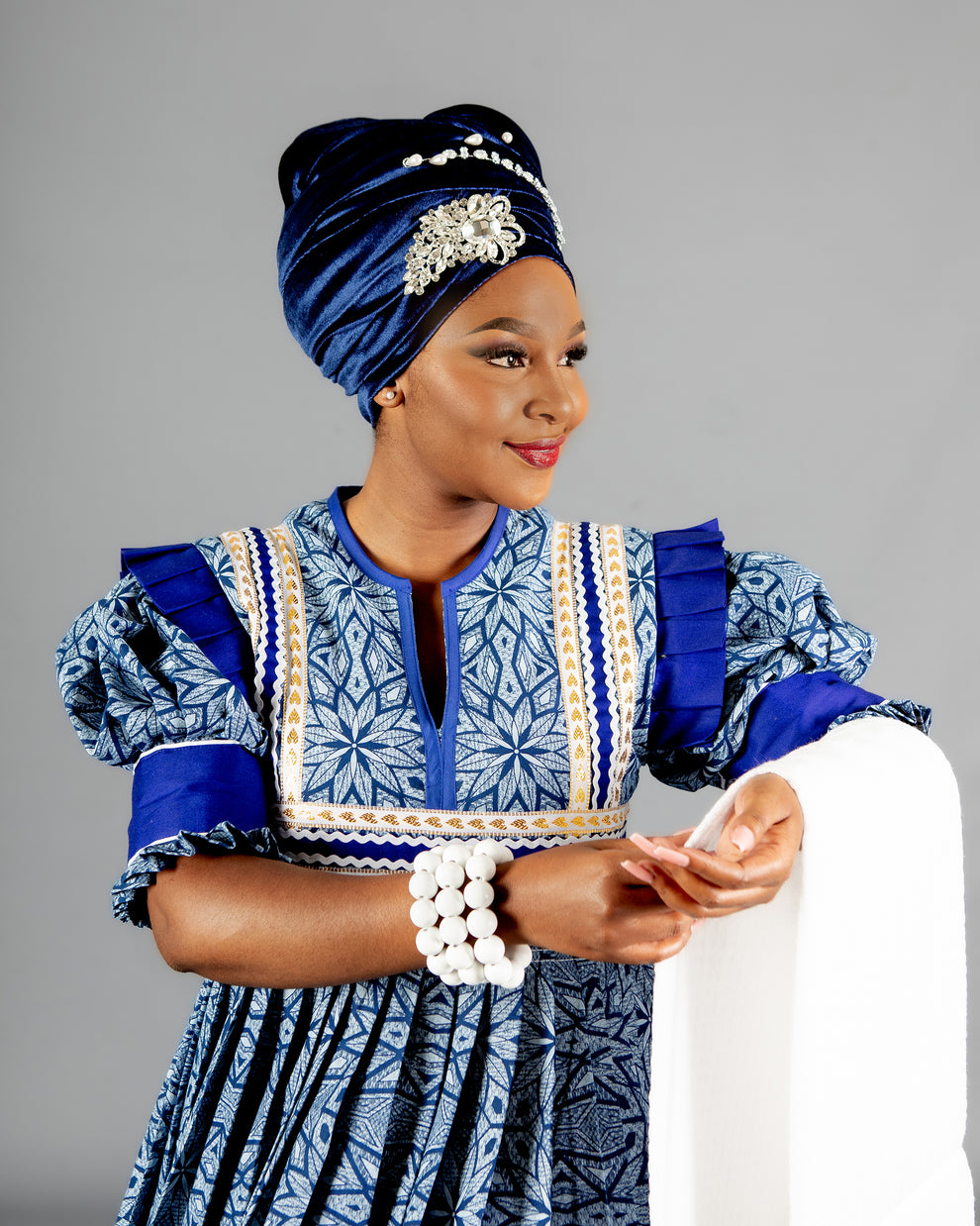 Mogoshadi Pleated Bridal Dress in Blue Print – MEDU by Sepedi Bapedi