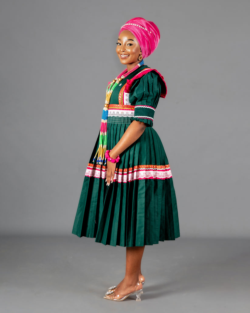 Mogoshadi Pleated Bridal Dress in Green – MEDU by Sepedi Bapedi