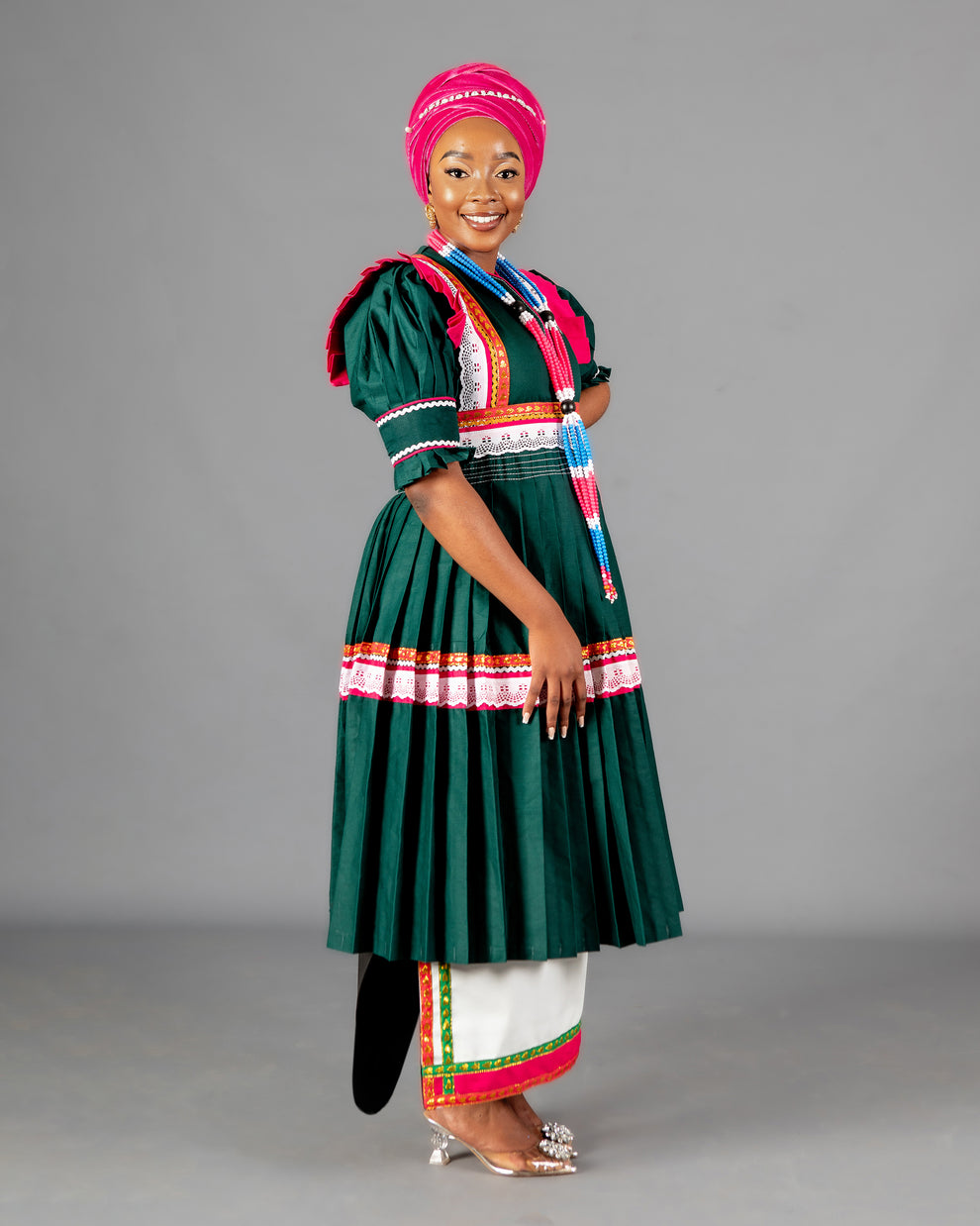 Mogoshadi Pleated Bridal Set in Green – MEDU by Sepedi Bapedi