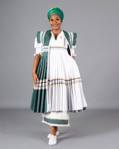 Mogoshadi Pleated Bridal Dress Set in White & Green – MEDU by Sepedi Bapedi