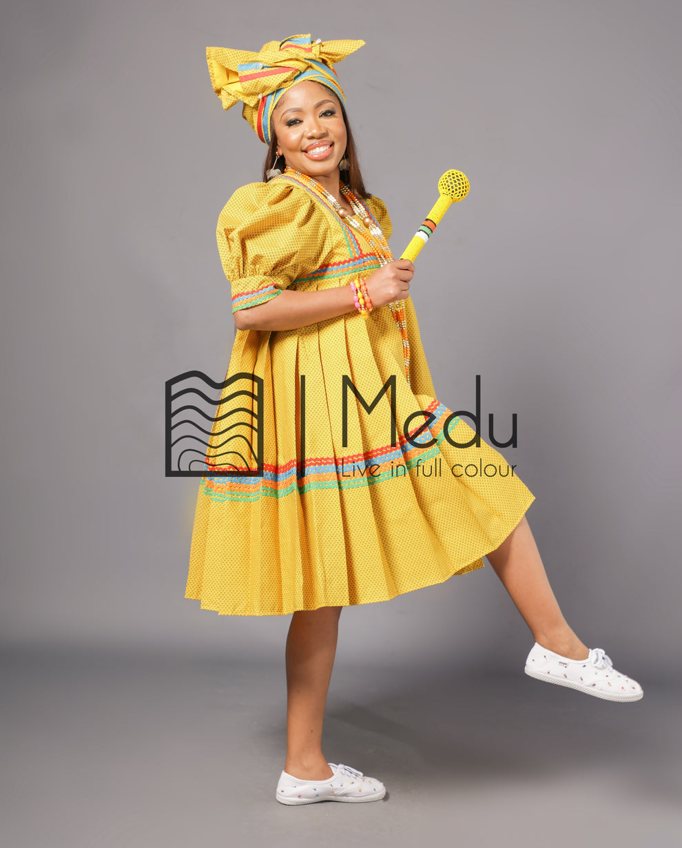 Kwena Pleated Yele Dress In Yellow – MEDU by Sepedi Bapedi