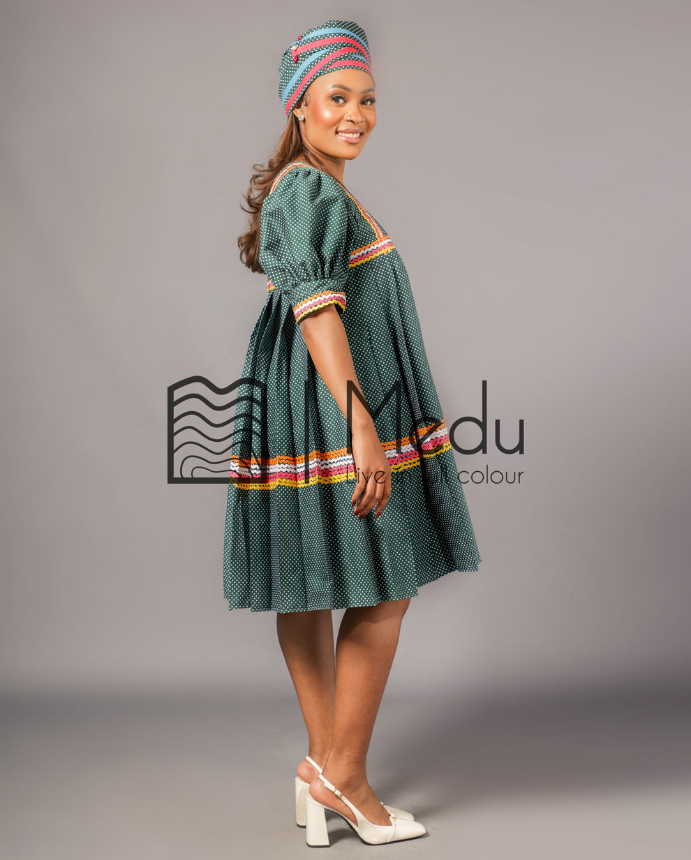 Kwena Pleated Yele Dress In Bottle Green – MEDU by Sepedi Bapedi