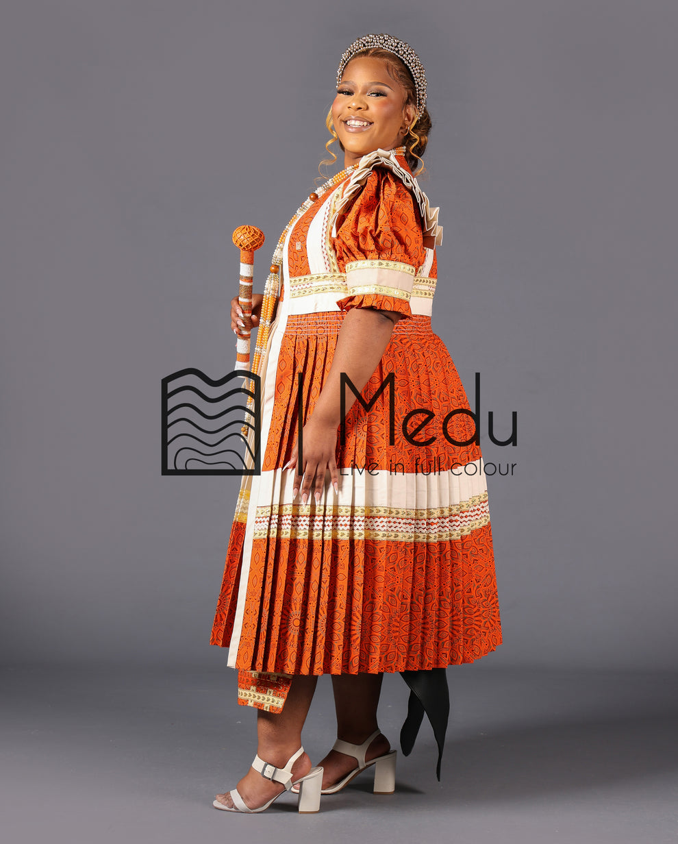 Mologadi Bridal Set in Beige and Orange – MEDU by Sepedi Bapedi