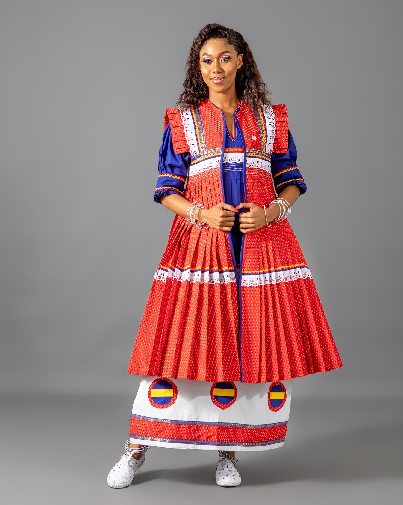 Mogoshadi Pleated Bridal Dress Set in Blue & Red – MEDU by Sepedi Bapedi