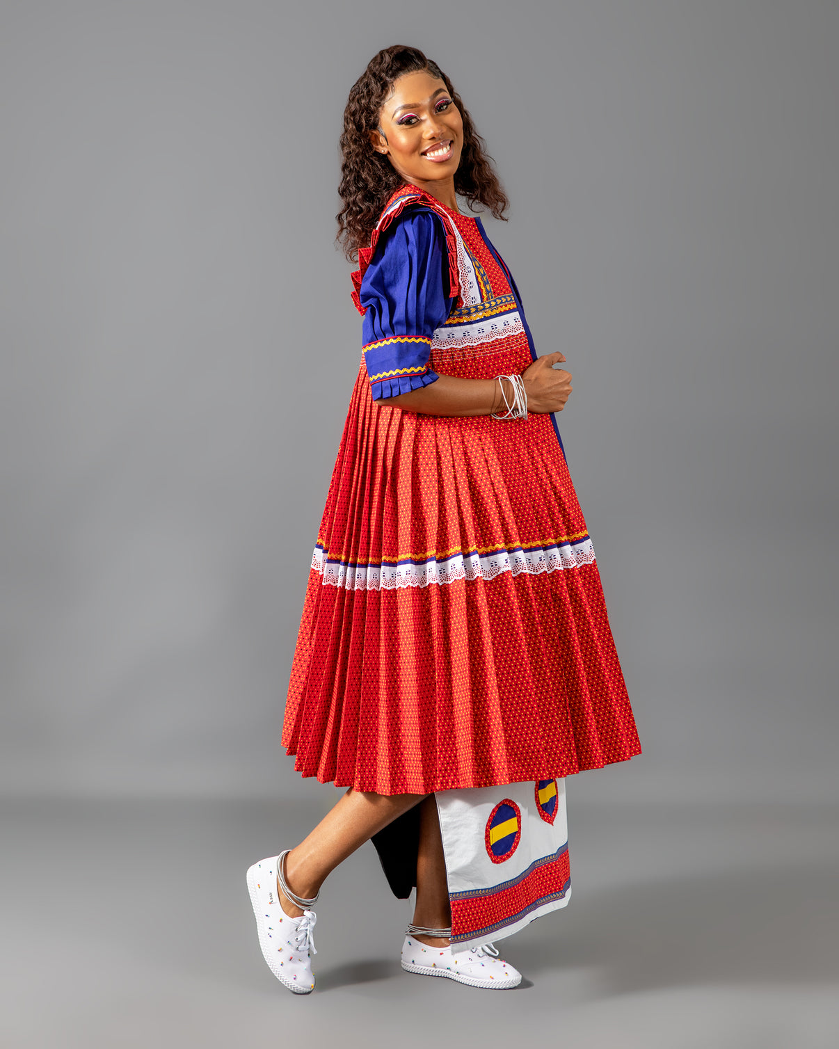 Mogoshadi Pleated Bridal Dress Set in Blue & Red – MEDU by Sepedi Bapedi