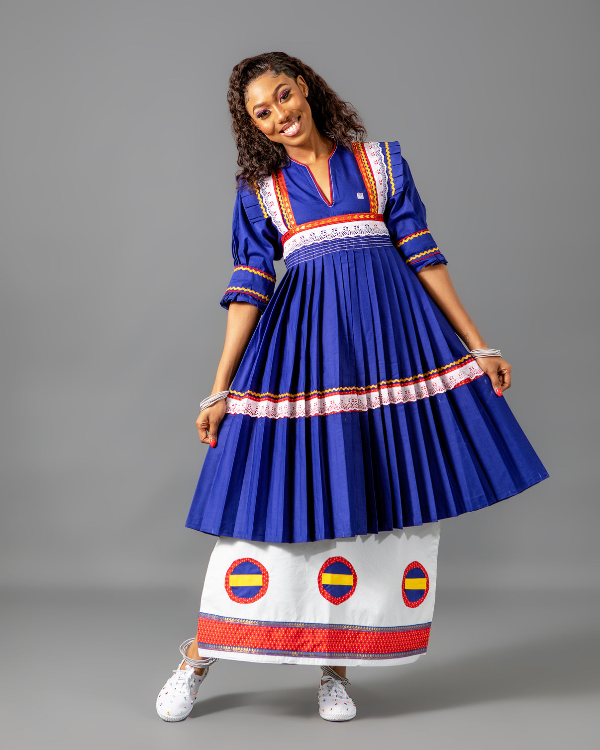 Mogoshadi Pleated Bridal Dress Set in Blue & Red – MEDU by Sepedi Bapedi