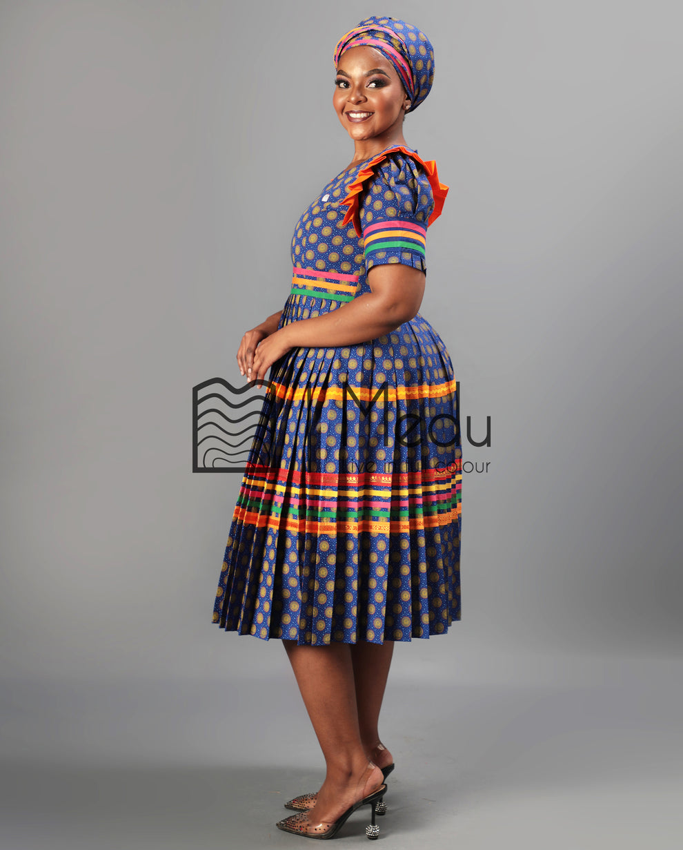 Boledi Pleated Dress in Blue – MEDU by Sepedi Bapedi